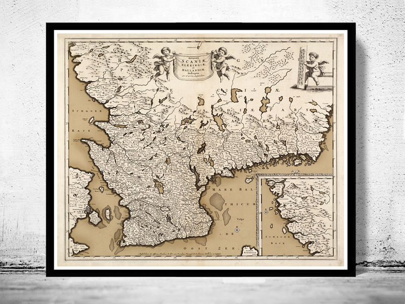 Old Map of Scania Skane Sweden 1680 Vintage Map Wall Map Print ...