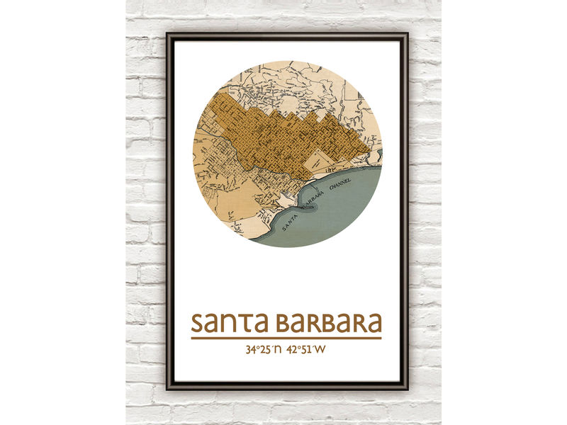 SANTA BARBARA CA - city poster - city map poster print - VINTAGE MAPS ...