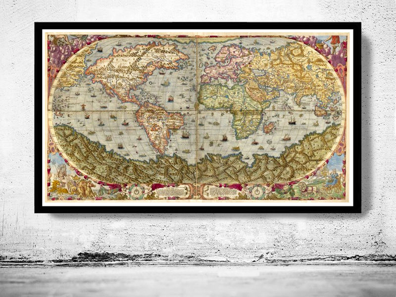 Old World Map 1593 New discoveries Vintage Map Wall Map Print - VINTAGE ...