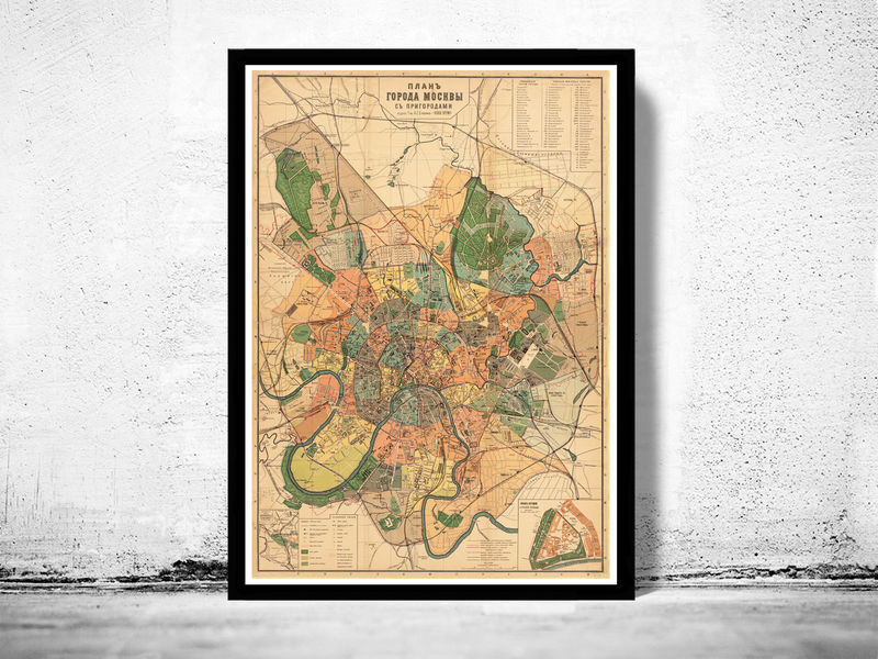 Old Map of Moscow Russia 1910 Vintage Map Wall Map Print - VINTAGE MAPS ...