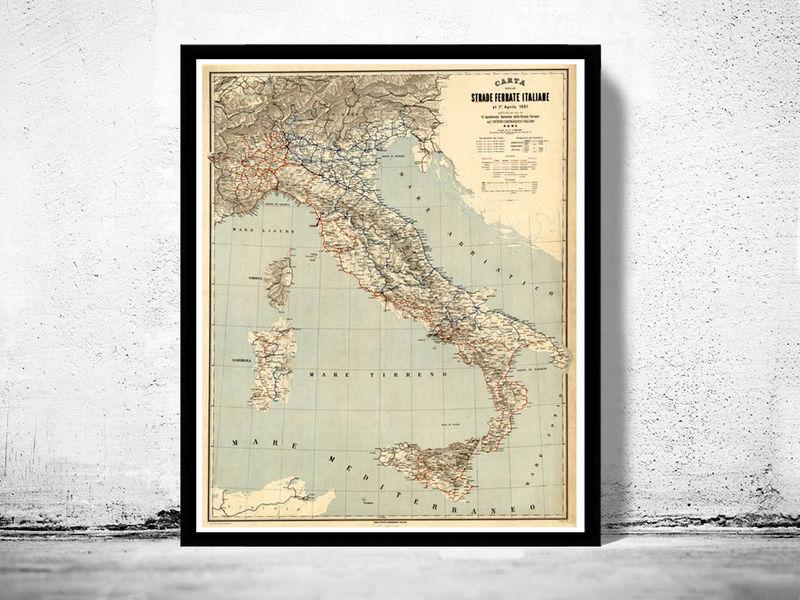 Old Map of Italy 1891 Vintage Map Wall Map Print - VINTAGE MAPS AND PRINTS