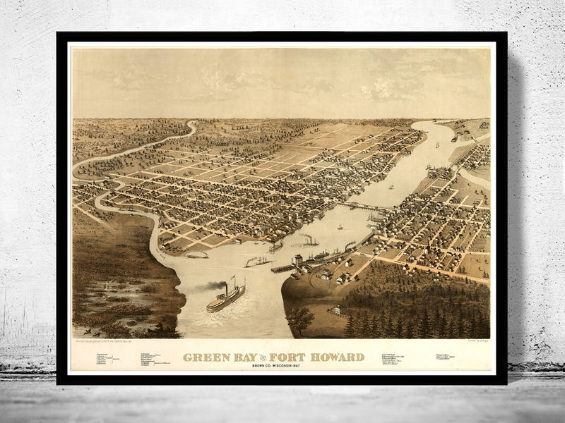 Old Map of Green Bay Fort Howard Wisconsin 1867 Vintage Map Wall Map ...