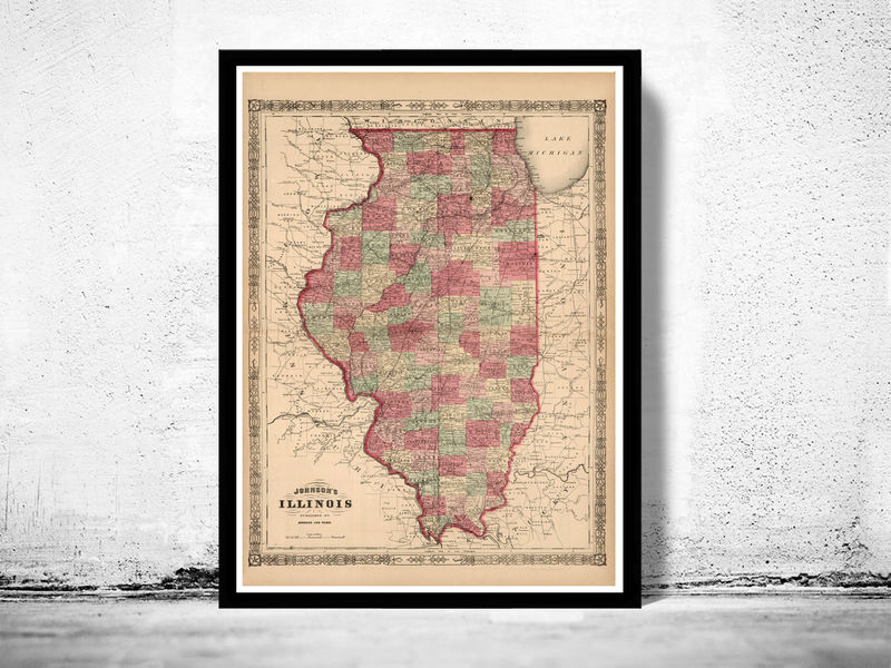 Old Map Illinois 1864 Vintage Map Wall Map Print - VINTAGE MAPS AND PRINTS