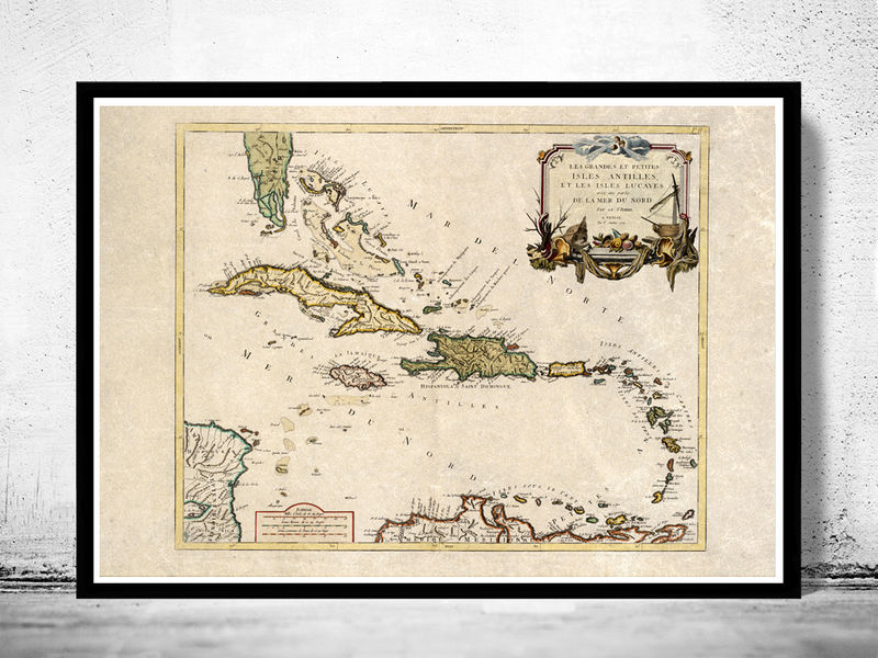 Old Map of Antilles Bahamas Bahama Islands 1759 Vintage Map Wall Map ...