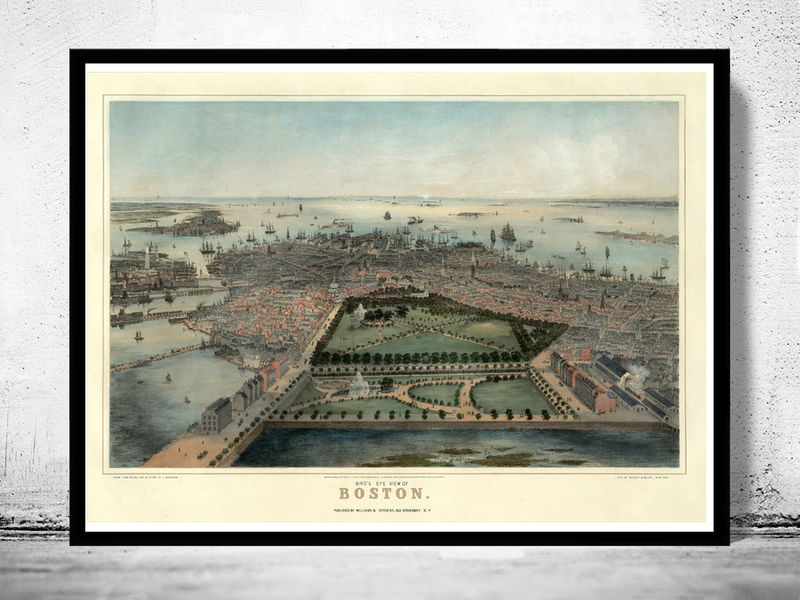 Vintage Panoramic View of Boston Massachusetts 1850 Old Map - VINTAGE ...