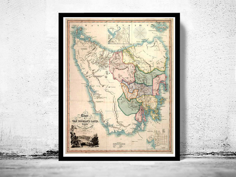 Old Map of Tasmania 1833 Vintage Map Wall Map Print - VINTAGE MAPS AND ...