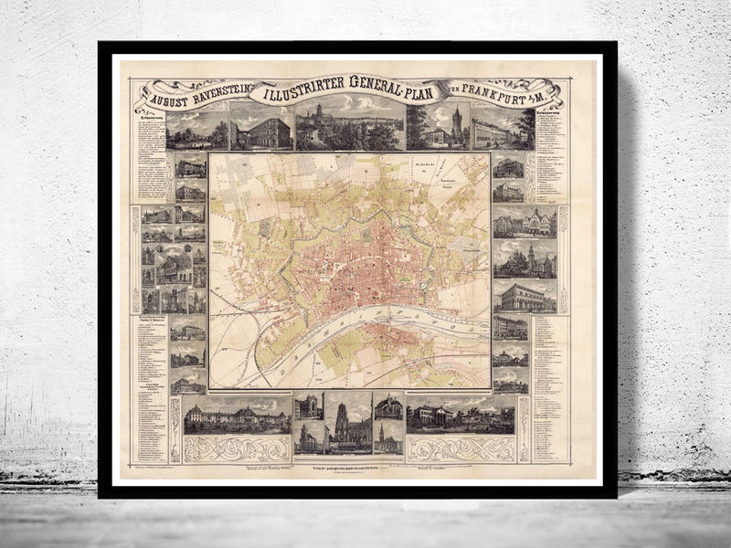 Old Map of Frankfurt Germany 1860 Vintage map of Frankfurt - VINTAGE ...