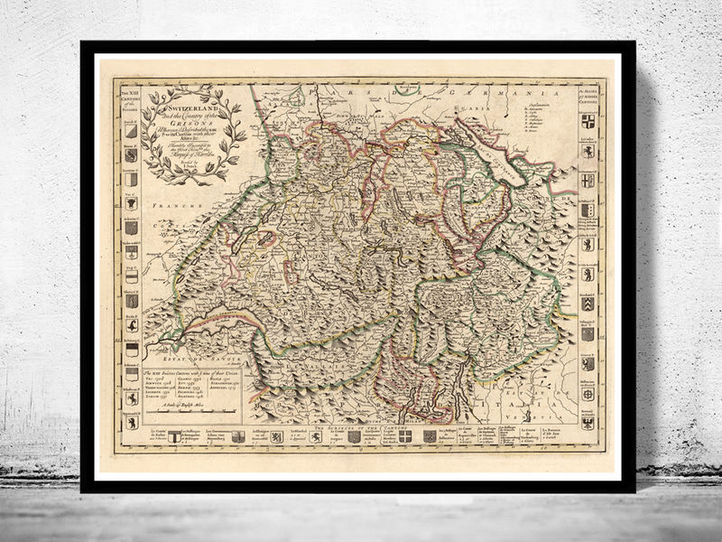Old Map of Switzerland 1721 Vintage Map Wall Map Print - VINTAGE MAPS ...