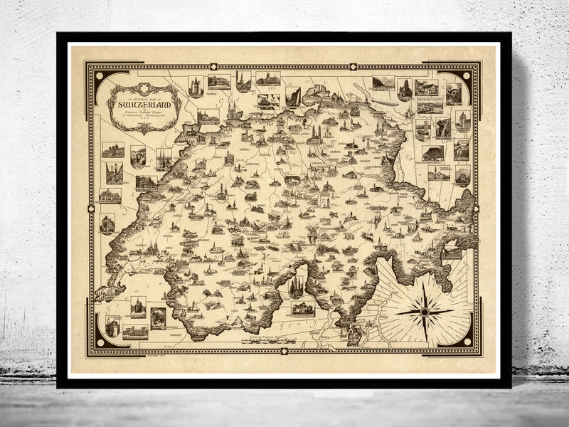 Old Map of Switzerland Schweiz 1936 Vintage Map Wall Map Print ...
