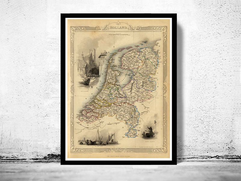 Old Map of The Netherlands 1851 Vintage Map Wall Map Print - VINTAGE ...