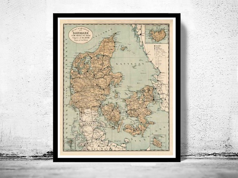 Old Map of Denmark 1890 Vintage Map Wall Map Print - VINTAGE MAPS AND ...