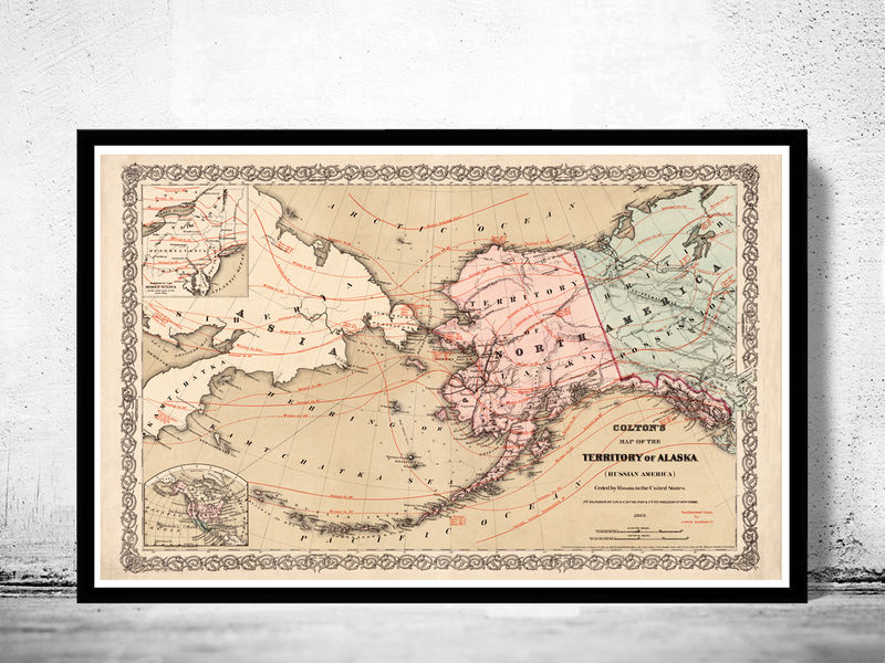 Old Map of Alaska 1868 Vintage Map Wall Map Print - VINTAGE MAPS AND PRINTS