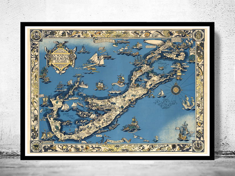 Old Map of Bermuda islands 1930 Vintage Map Wall Map Print - VINTAGE ...