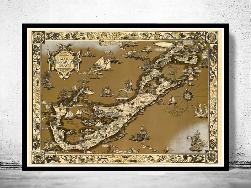Old Map of Bermuda islands 1930 Vintage Map Wall Map Print - VINTAGE ...
