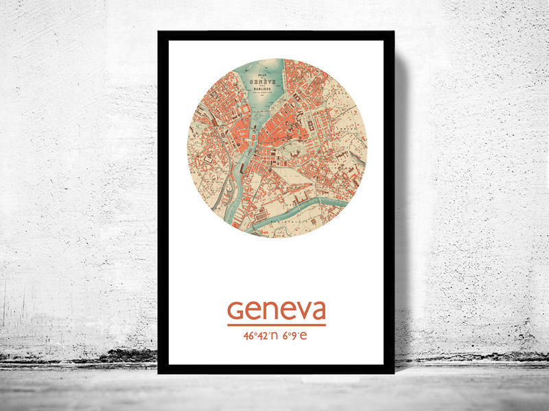 GENEVA - city poster - city map poster print - VINTAGE MAPS AND PRINTS