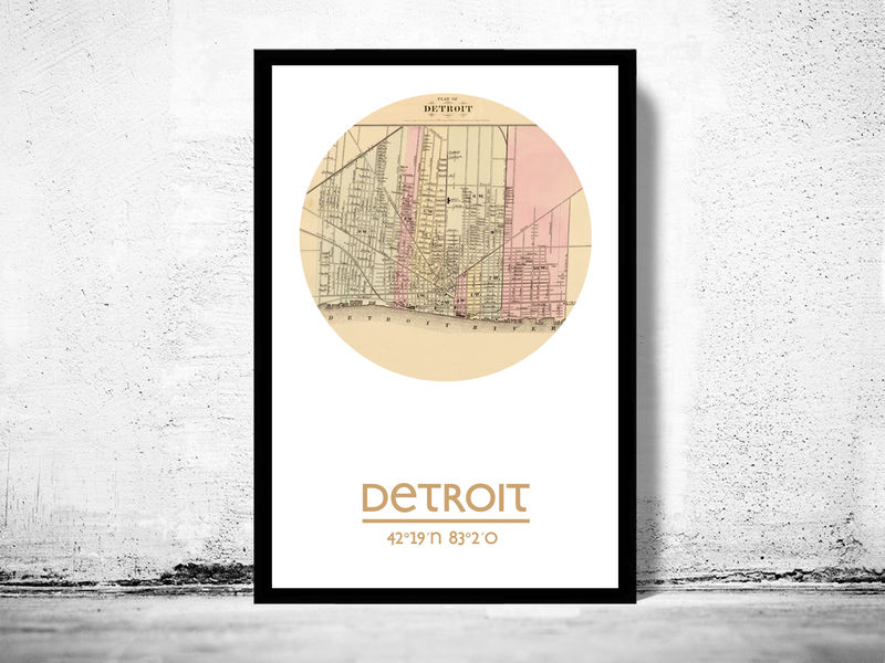 DETROIT- city poster - city map poster print - VINTAGE MAPS AND PRINTS
