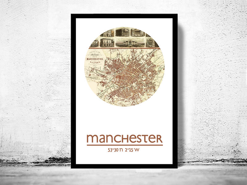MANCHESTER - city poster - city map poster print - VINTAGE MAPS AND PRINTS