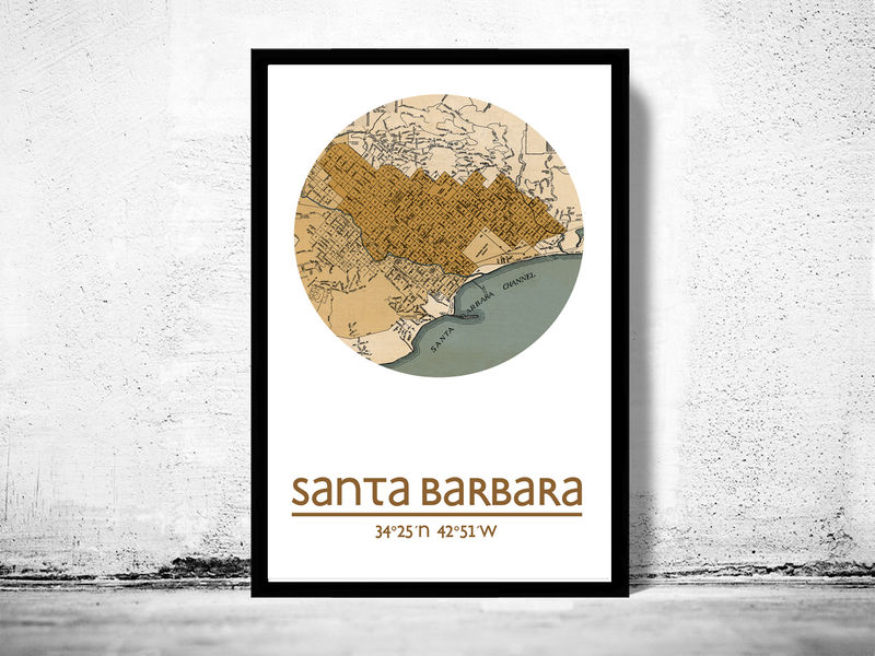 SANTA BARBARA CA - city poster - city map poster print - VINTAGE MAPS ...
