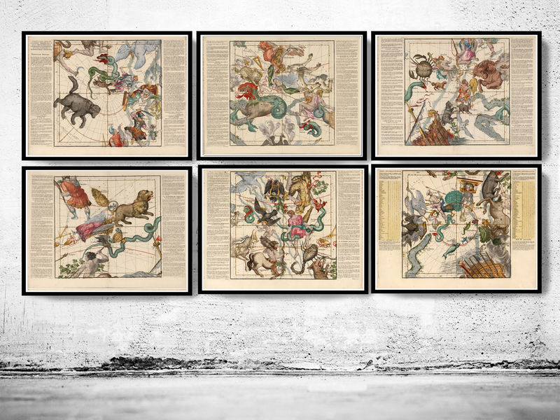 Old Celestial Map 1693 astrologycal map (six plates) Celestial Chart ...