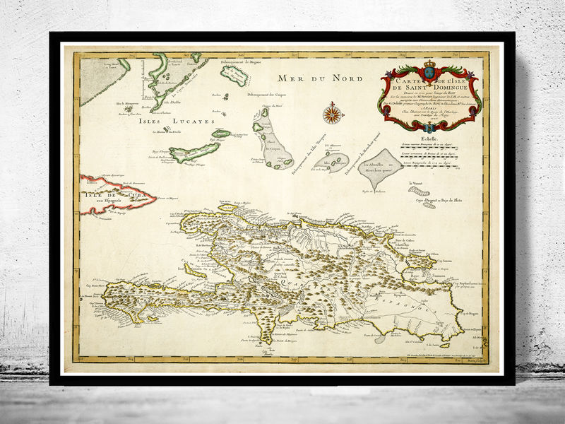 Old Map of Haiti and Dominican Republic 1725 - VINTAGE MAPS AND PRINTS
