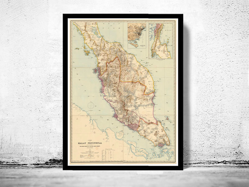 Old Map of Malay Peninsula Singapore 1898 Vintage Map Wall Map Print ...