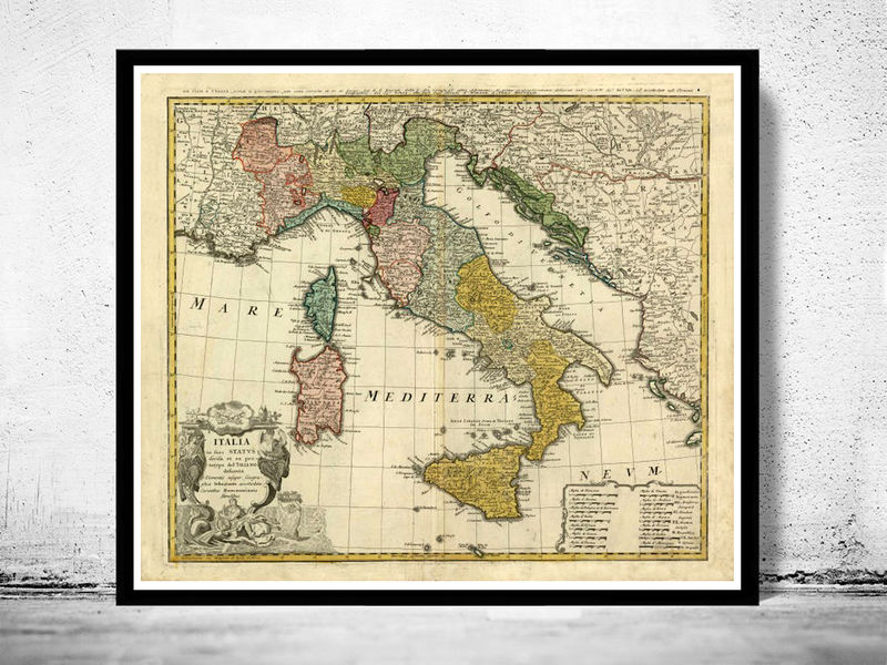 Old Map of Italy 1742 Vintage Map Wall Map Print - VINTAGE MAPS AND PRINTS