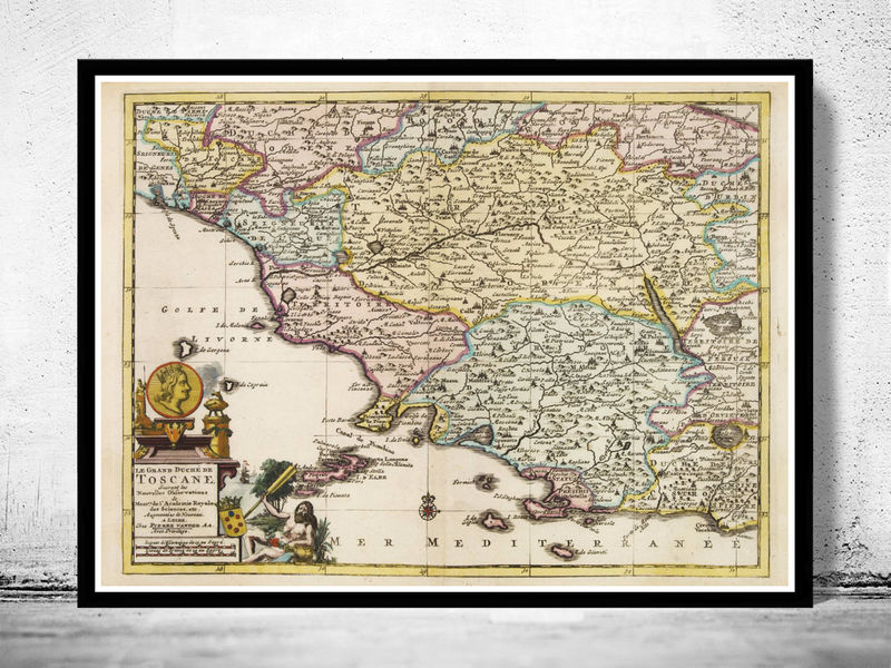Old Map of Tuscany Italy 1728 Vintage Map Wall Map Print - VINTAGE MAPS ...