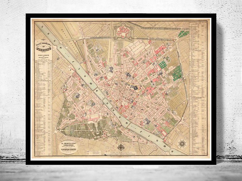 Old Map of Florence Firenze 1850 Vintage Map Wall Map Print - VINTAGE ...