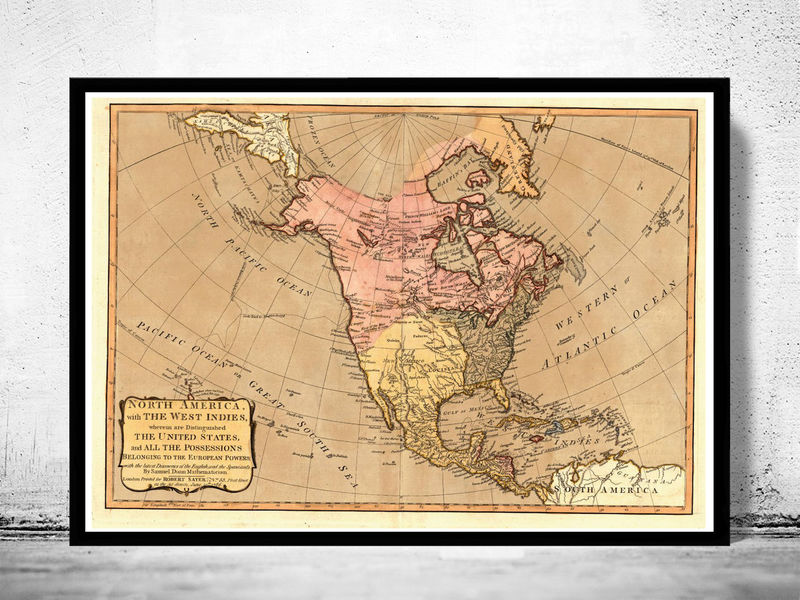 Old Map of North America Antique United States Canada 1786 - VINTAGE ...