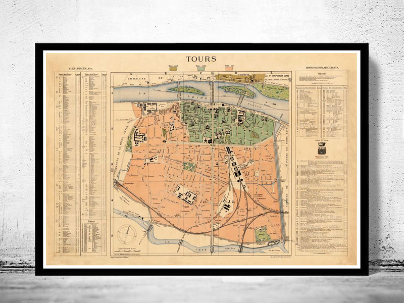 Old Map of Tours France 1890 Vintage Map Wall Map Print - VINTAGE MAPS ...