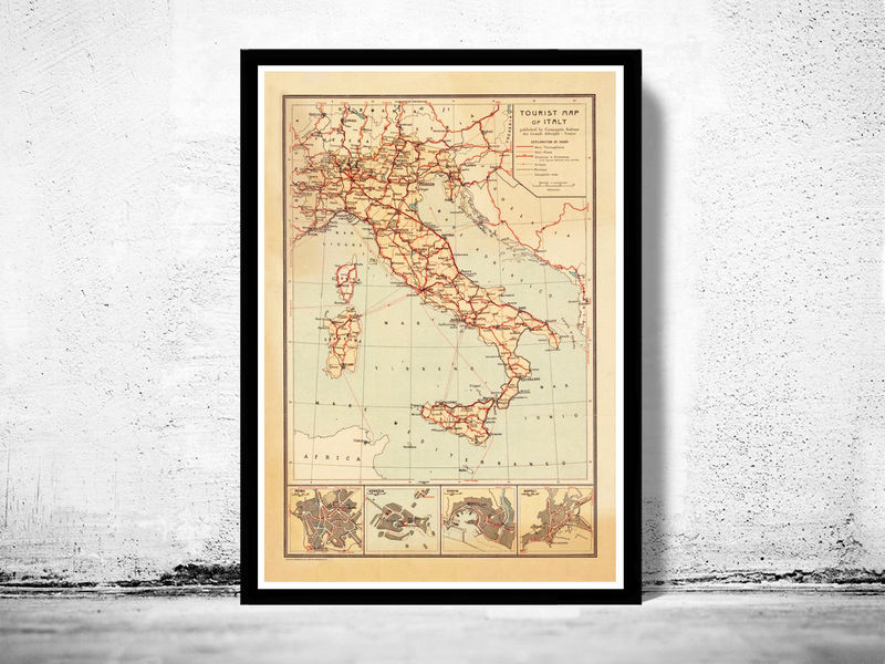 Old Map of Italy Touristic Map 1931 Vintage Map Wall Map Print ...
