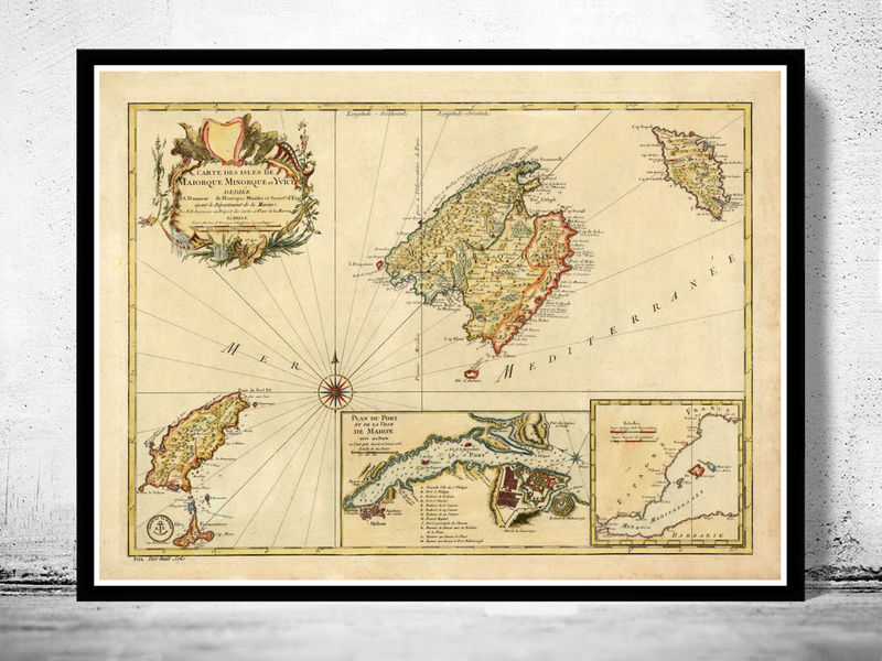 Old Map of Majorca Minorca Balearic Islands 1756 Vintage Map Wall Map ...