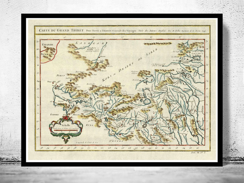 Old Map of Tibet 1747 China Vintage Map Wall Map Print - VINTAGE MAPS ...