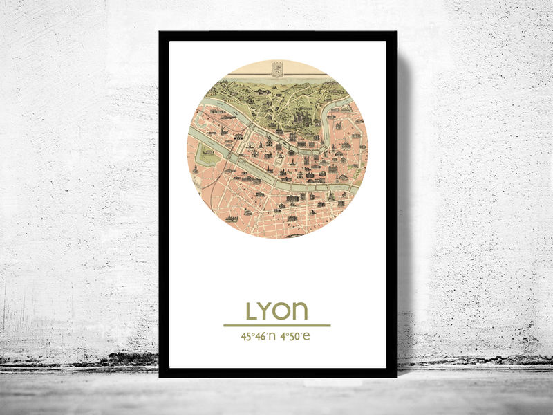 LYON - city poster - city map poster print - VINTAGE MAPS AND PRINTS
