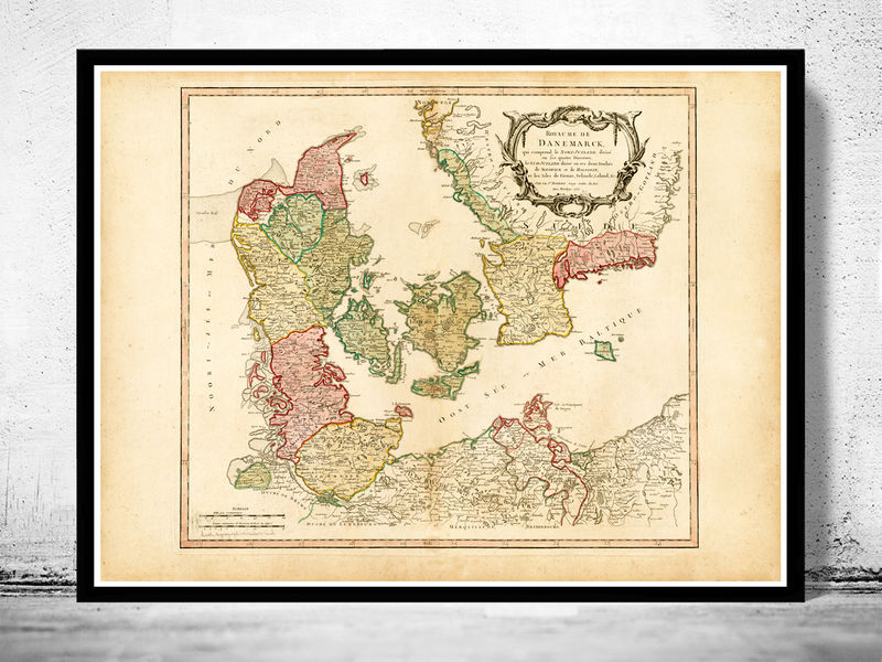 Old Map of Denmark Danmark Danemark 1750 Vintage Map Wall Map Print ...