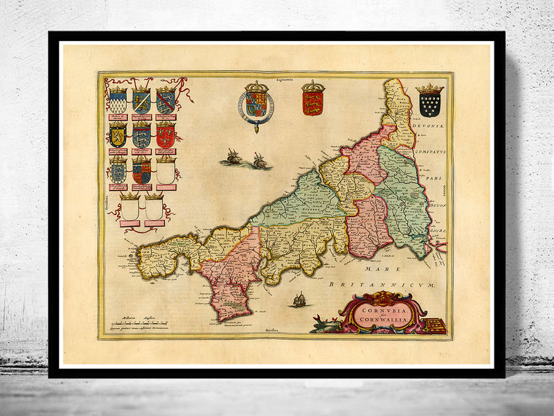 Old Map of Cornwall 1665 Vintage Map Wall Map Print - VINTAGE MAPS AND ...