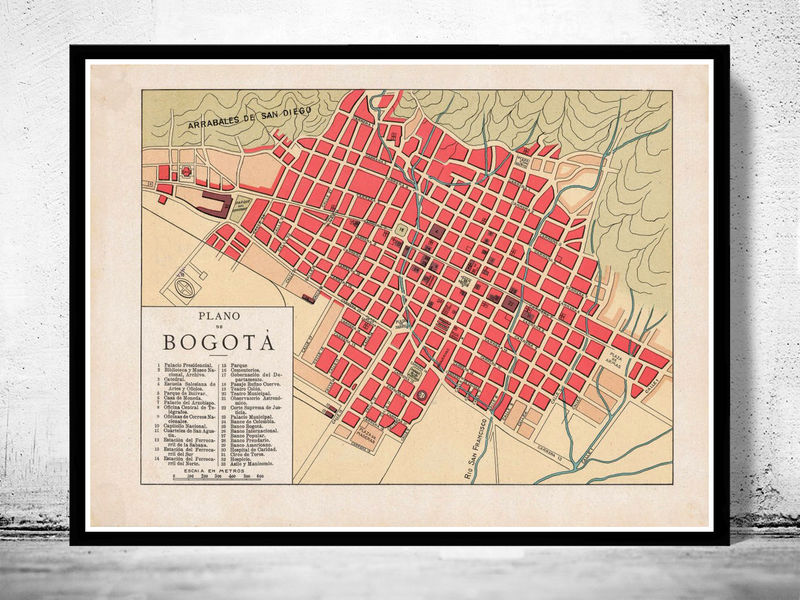 Old Map of Bogotá Colombia 1930 Vintage Map Wall Map Print - VINTAGE ...