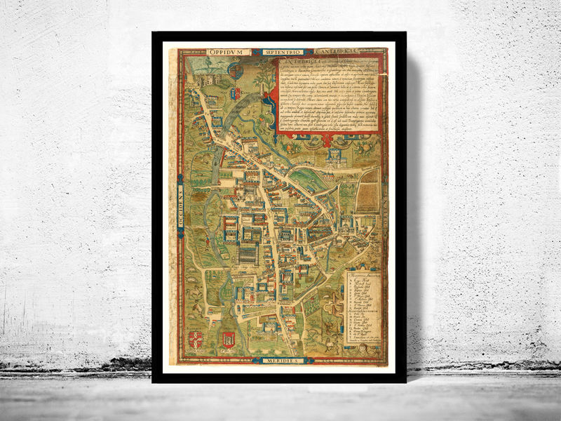 Old Map of Cambridge 1574 United Kingdom Vintage Map Wall Map Print ...