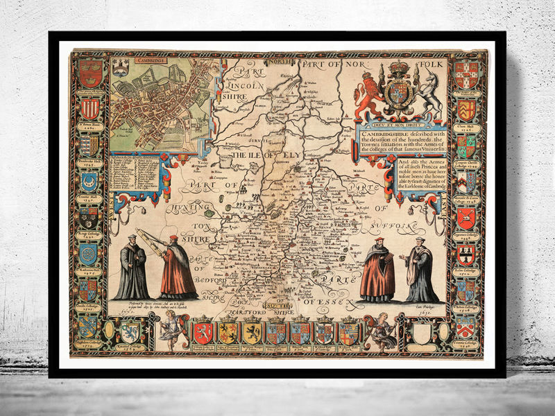 Old Map of Cambridge 1620 United Kingdom Vintage Map Wall Map Print ...