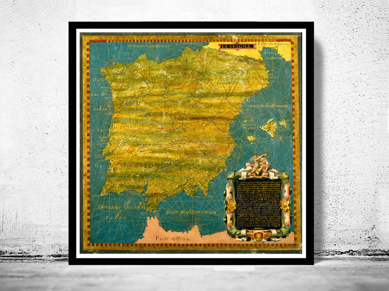 Old Map of Spain 1577 Vintage Map Wall Map Print - VINTAGE MAPS AND PRINTS