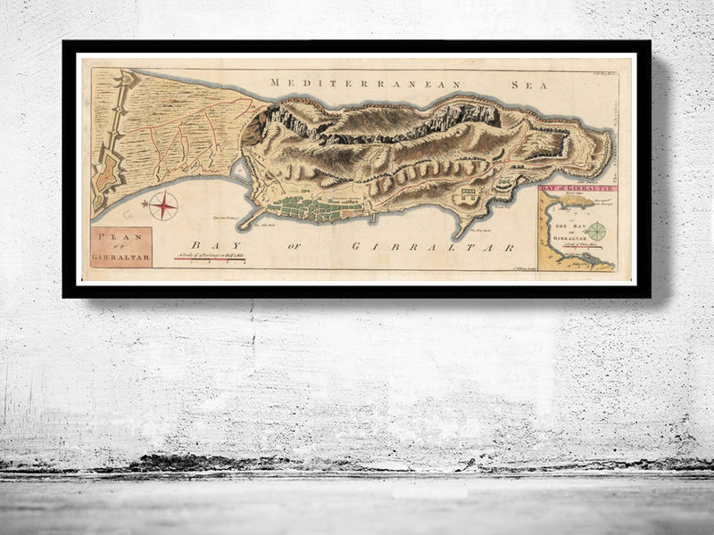 Old Map of Gibraltar Spain 1726 Vintage Map Wall Map Print - VINTAGE ...