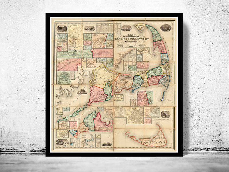 Old Map of Cape Cod Massachusetts 1860 Vintage Map Wall Map Print ...