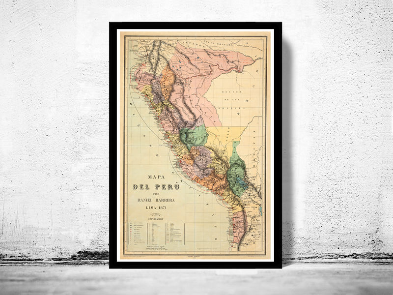 Old map of Peru 1871 Vintage Map Wall Map Print - VINTAGE MAPS AND PRINTS