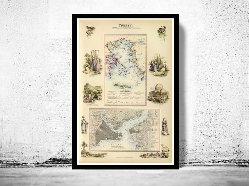 Old Map of Turkey 1872 Vintage Map Wall Map Print - VINTAGE MAPS AND PRINTS