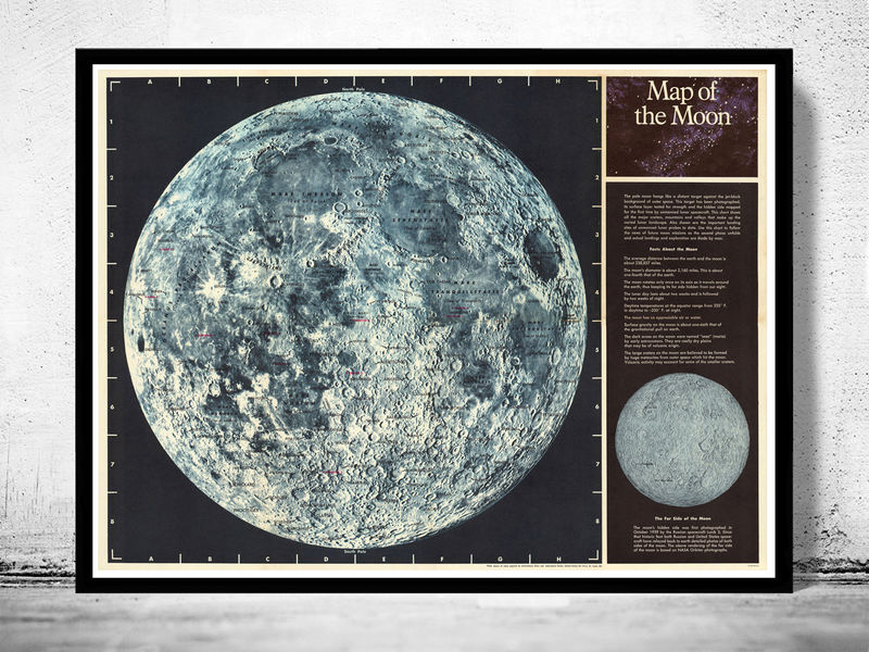 Old Map of The Moon 1969 Moon Vintage Photo Vintage Map Wall Map Print ...