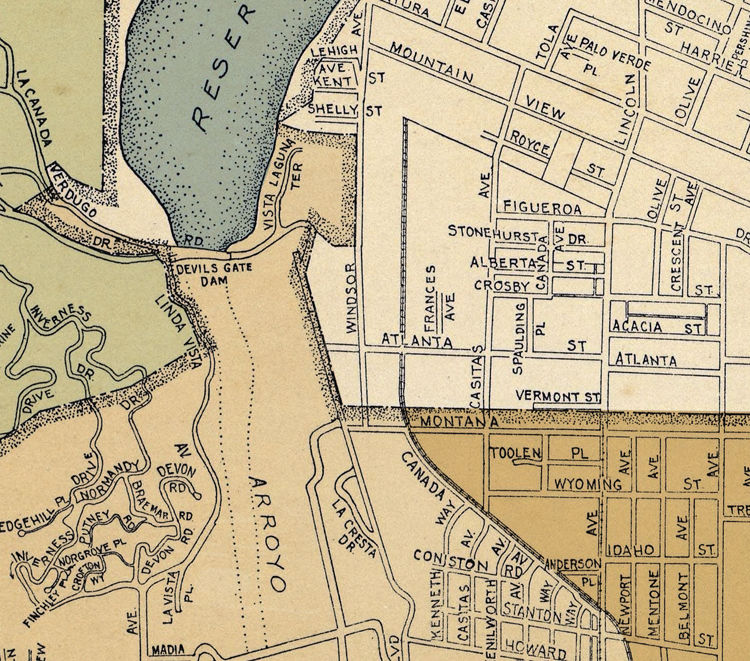 Old Map of Pasadena California 1920 - VINTAGE MAPS AND PRINTS