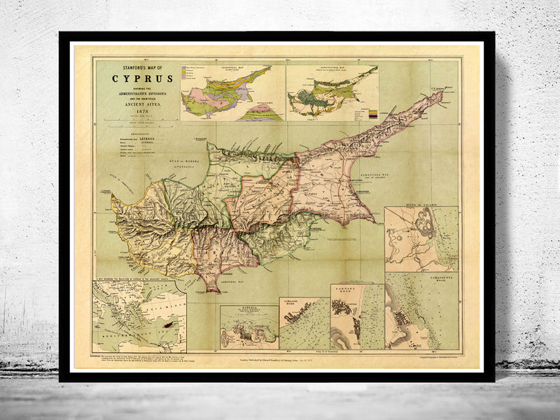 Old Map of Cyprus 1878 Vintage Map Wall Map Print - VINTAGE MAPS AND PRINTS