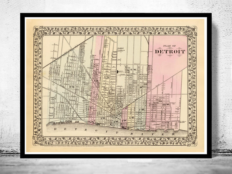 Old map of Detroit 1880 Vintage Map Wall Map Print - VINTAGE MAPS AND ...
