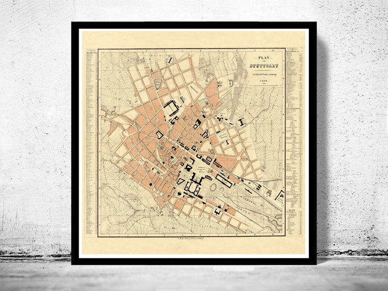 Old Map of Stuttgart, Germany 1860 Vintage Map Wall Map Print - VINTAGE ...