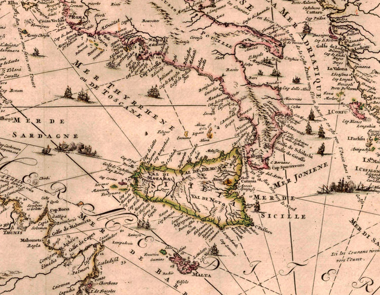 Old Map of Mediterranean Sea 1693 Vintage Map Wall Map Print - VINTAGE ...